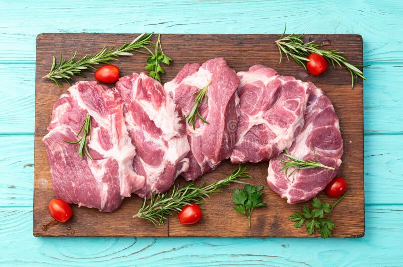 Neck of Raw Pork Meat . Top View Stock Photo - Image of protein, piece ...
