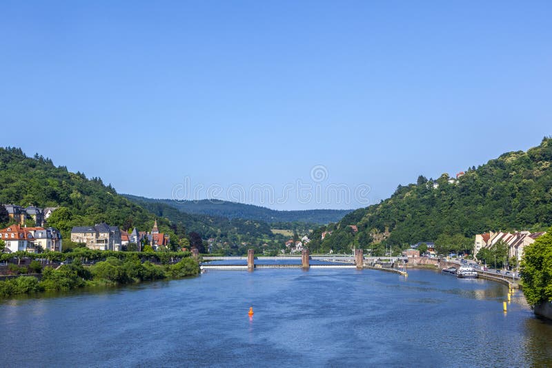 Neckar River Panorama in Heidelberg Stock Image - Image of neckar ...