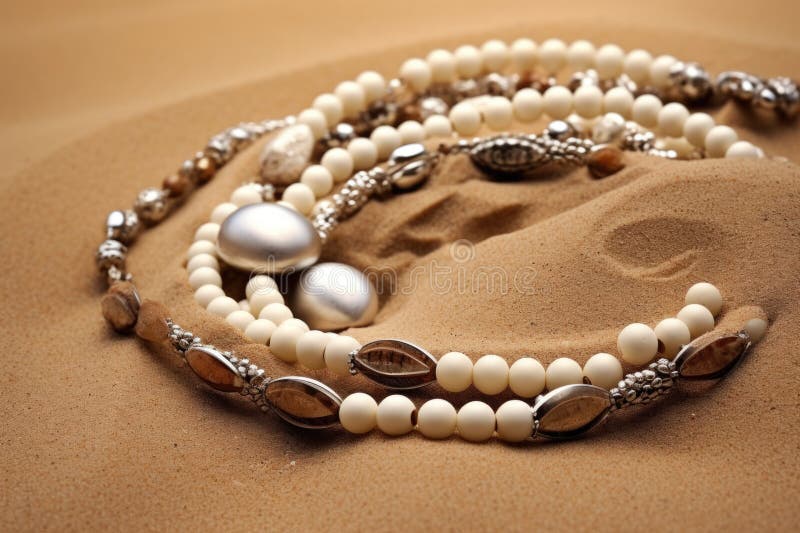 A Necklace Made of Pearls Lost in Desert Sand Stock Illustration ...