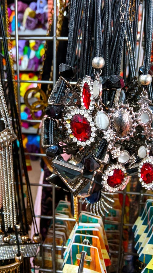 Necklace with a Red Rhinestone Pattern for a Glamorous Look. Stock ...