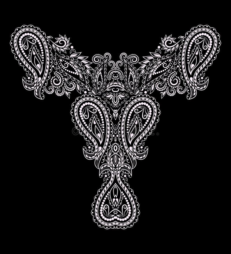 Neckline Ethnic Print Design And Border Pattern Stock Vector Illustration Of Embroidery