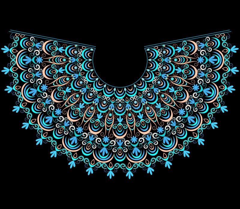 Neckline Ethnic Design. Geometric Bohemian Turquoise Pattern. Stock ...