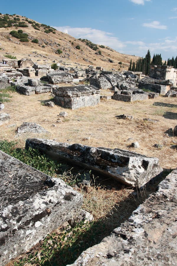 Necropolis in Old Greece Town Hierapolis, Turkey. Stock Photo - Image ...