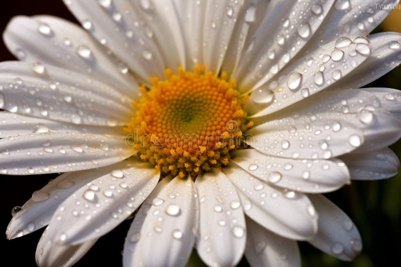 Nectar of a Daisy Flower in the Morning with Water Drops on Petal Stock ...