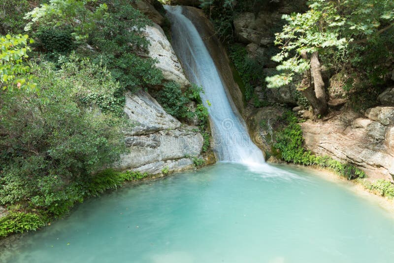 Neda Waterfalls among the Rocks and Forest Stock Image - Image of fall ...