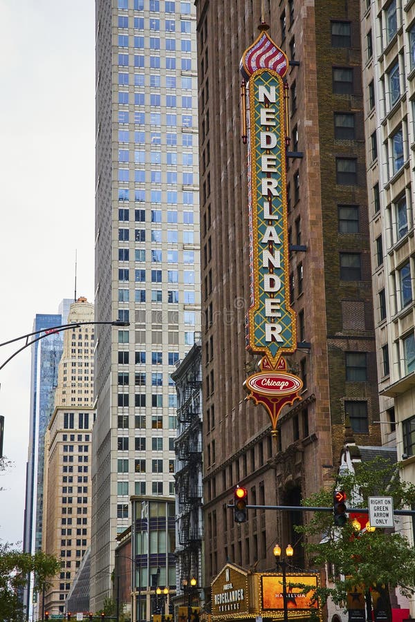 Nederlander Sign, Chicago on Side of Skyscraper Building on Gloomy Day ...