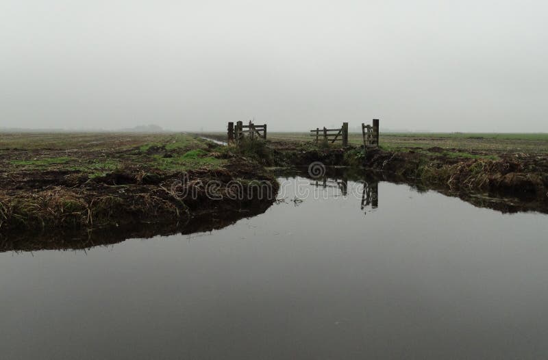 Nederlands Landschap in De Mist Stock Afbeelding - Image of nederlands ...
