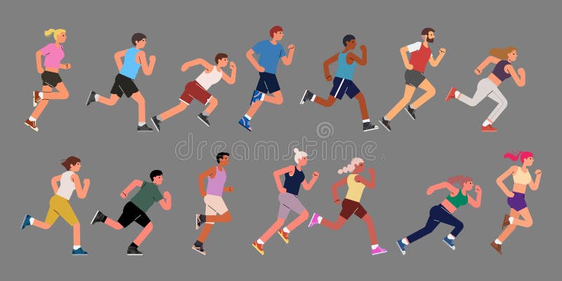 Jogging People Group. Men, Women Crowd Running. Many Runners in Line ...