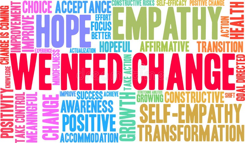 We Need A Change. Red Megaphone With Flies Out Text On Blue Background ...