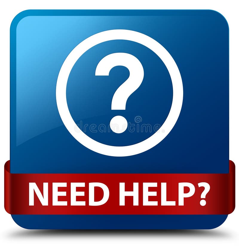 Need Help (question Icon) Blue Square Button Red Ribbon in Middle Stock ...