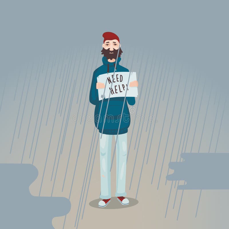 Need Help. Sad Man is Standing in the Rain. Stock Vector - Illustration ...