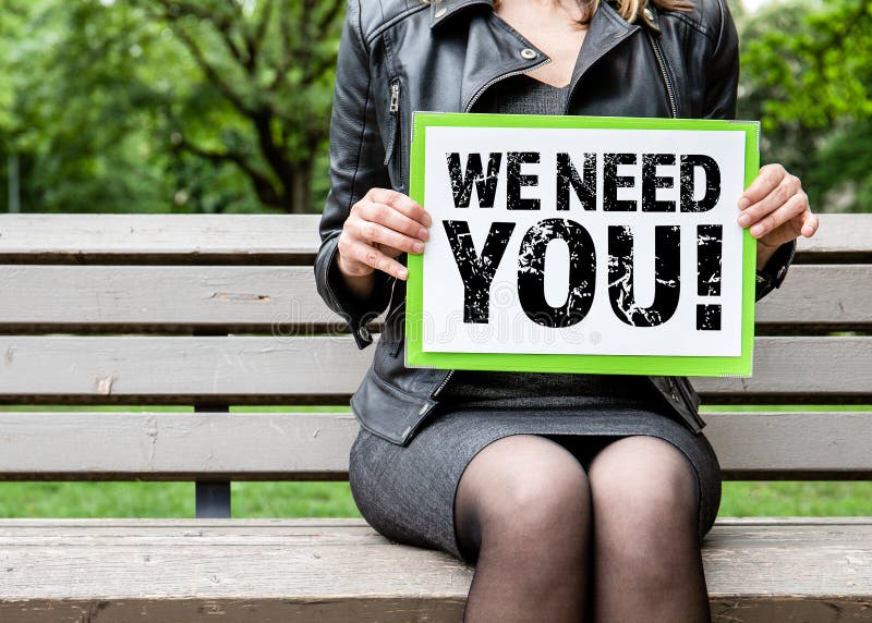We Need You. Woman Sitting on a Bench Stock Image - Image of careers ...