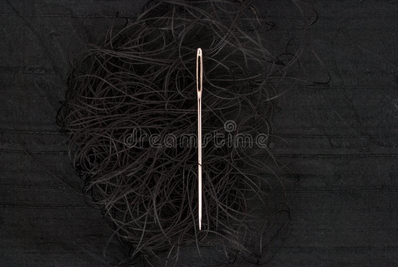 Vertical Big Needle with Thread, Coil of Blue Threads. Studio ...