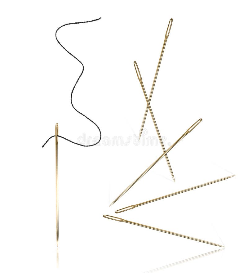 Needle and Black Thread Isolated on White Background. Stock Image ...