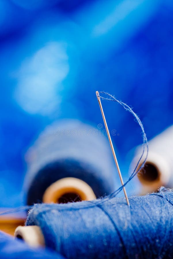 Needle with Blue Thread, Shallow Depth of Field Stock Image - Image of ...