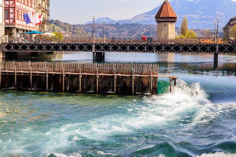 Needle Dam in the Reuss River in Lucerne, Switzerland Stock Photo ...