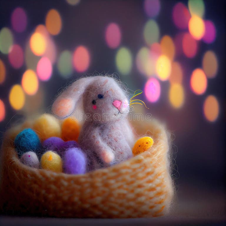 Needle Felted Easter Bunny with Easter Eggs. Illustration Generative AI ...
