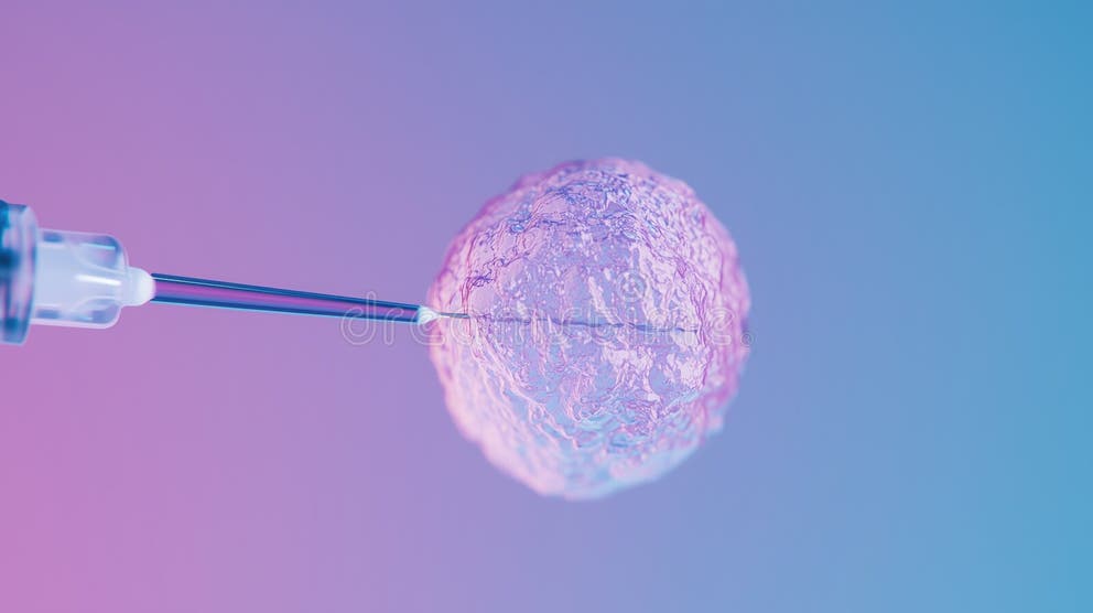 Needle Injecting into Translucent Egg Cell, Showcasing Scientific ...