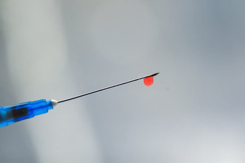 Needle of Syringe with Blood Drop at the Tip Stock Photo - Image of ...