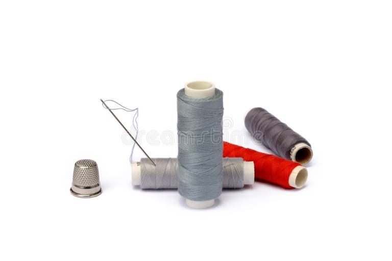 Needle, Thimble, Scissors, Thread and Knob Stock Image - Image of ...