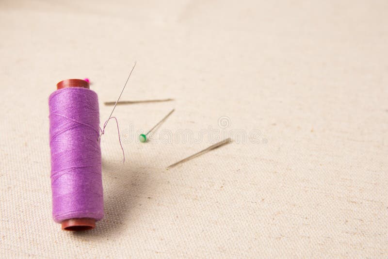 Needle and Thread Closeup Image with Asssorted Pins Stock Photo - Image ...