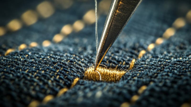 Needle and Thread Embroidering Denim Fabric Stock Illustration ...