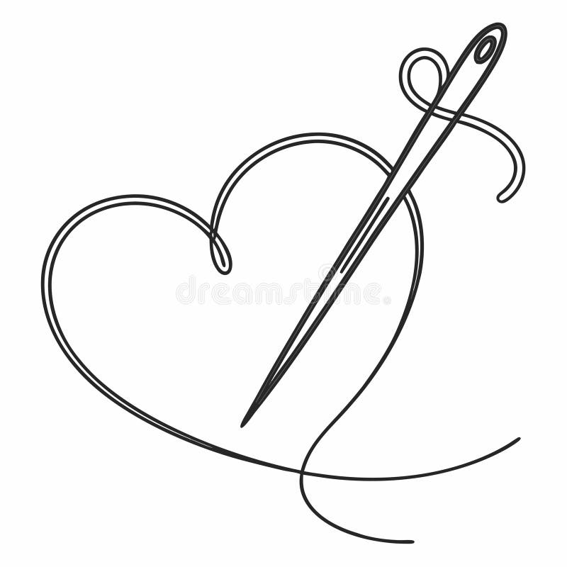 Needle and Thread Heart Silhouette Stock Vector - Illustration of ...