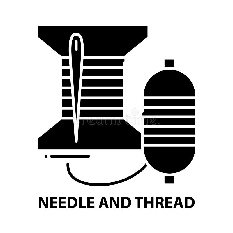 Needle and Thread Icon, Black Vector Sign with Editable Strokes ...