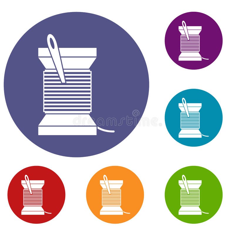 Needle and Thread Icons Set Stock Vector - Illustration of bobbin, blue ...