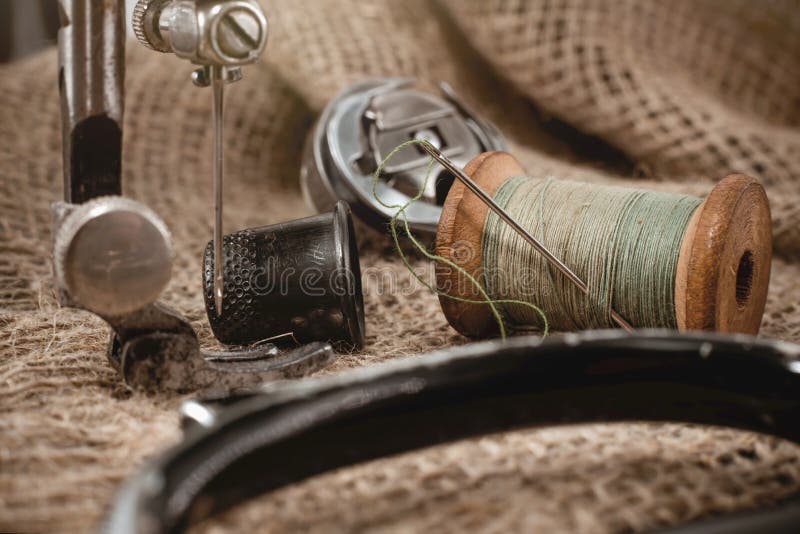 Tailor S Retro Workshop with an Old Sewing Machine. Stock Image - Image ...