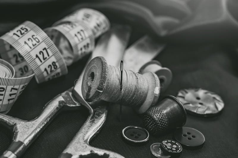Tailor S Retro Workshop with an Old Sewing Machine. Stock Image - Image ...