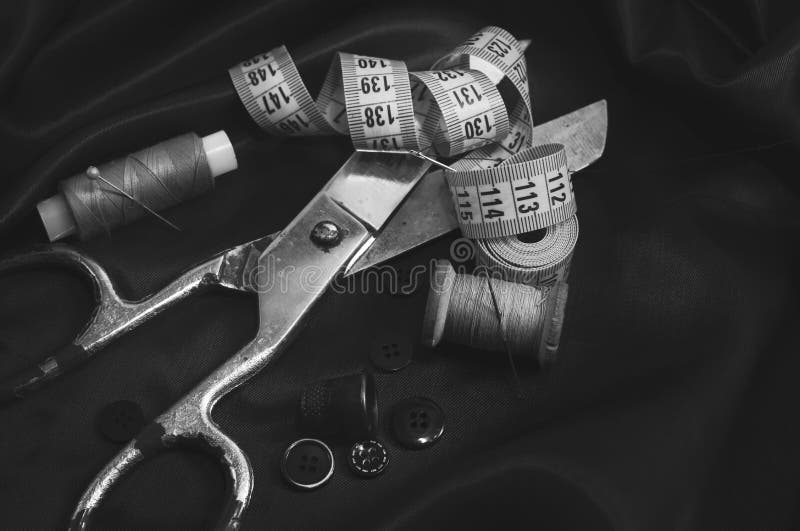 Needle and Thread, Scissors, Sewing Machine. Tailor`s, Fashion Designer ...