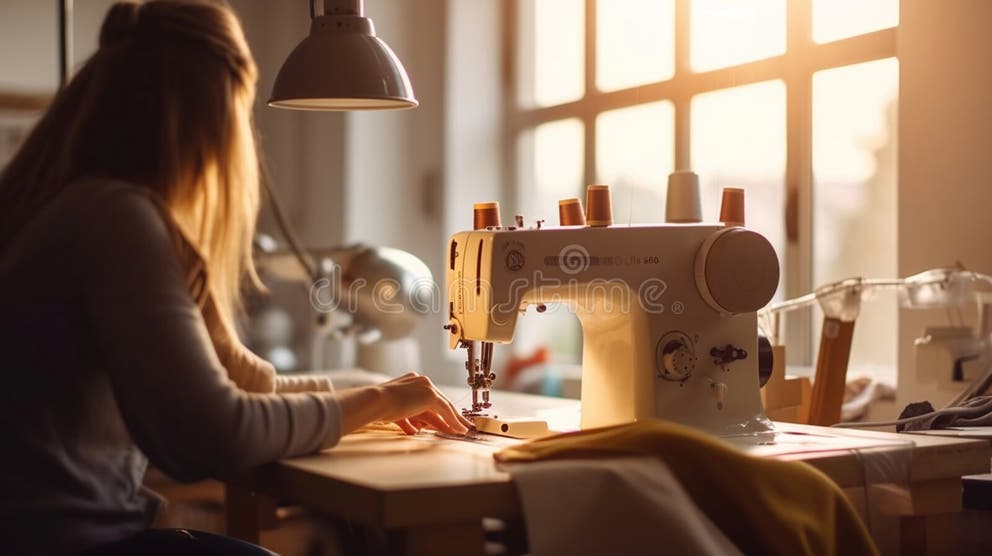 Needle and Thread, a Skilled Female Tailor at Work in a Bright Atelier ...
