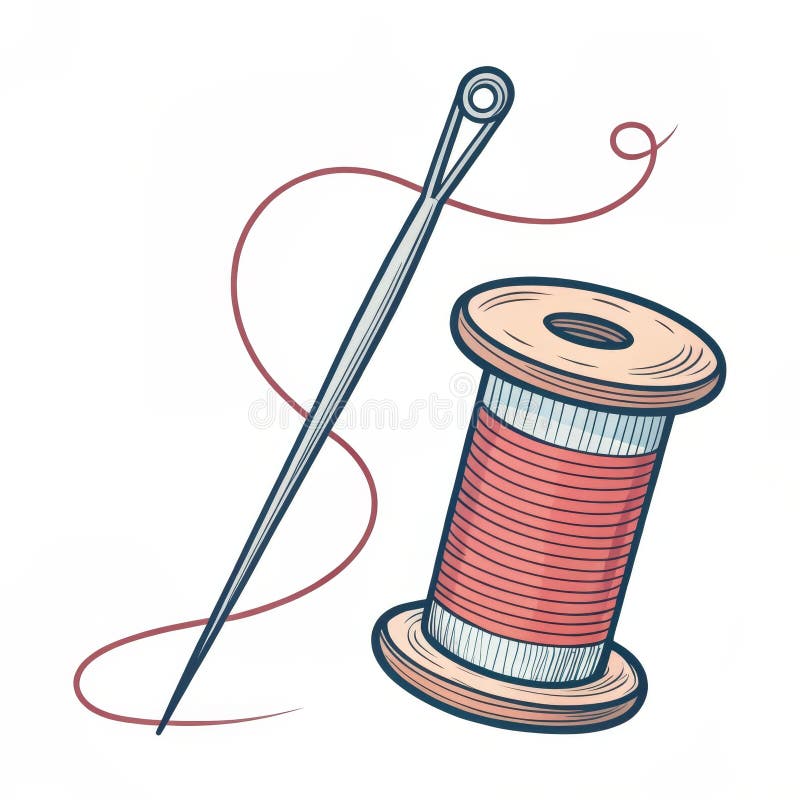 Needle and Thread Spool Illustration, Isolated on White Background ...