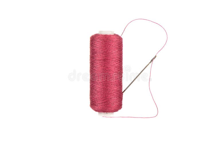 Needle and Thread is Stuck in an Overlock Spool with Red Threads. Stock ...