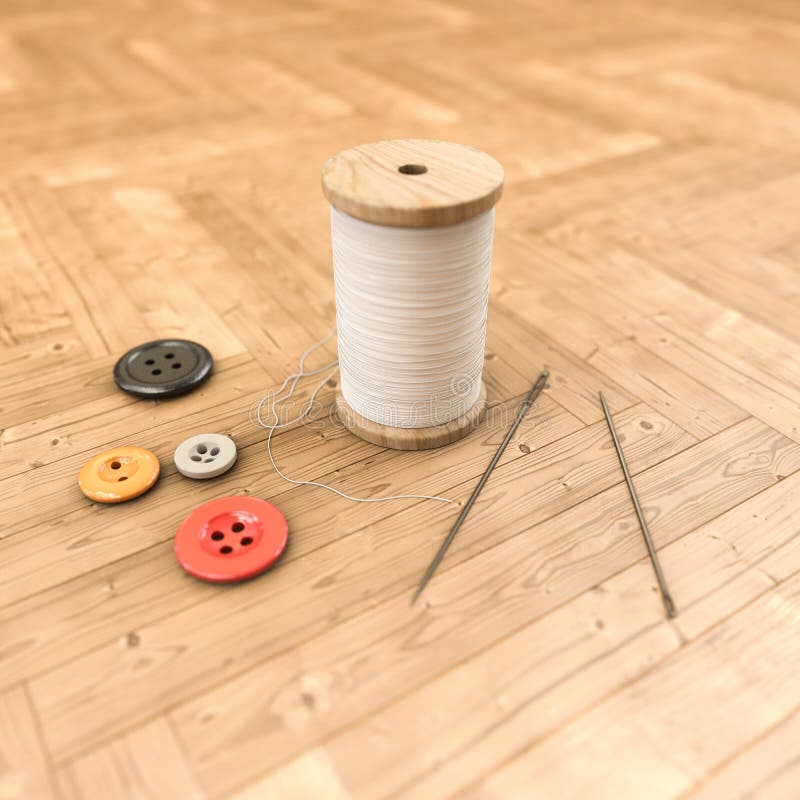 Needle and Thread on Wooden Floor Stock Illustration - Illustration of ...