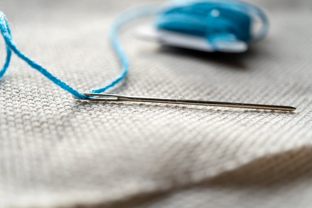 Needle and Thread for Embroidery on Canvas Stock Image - Image of craft ...