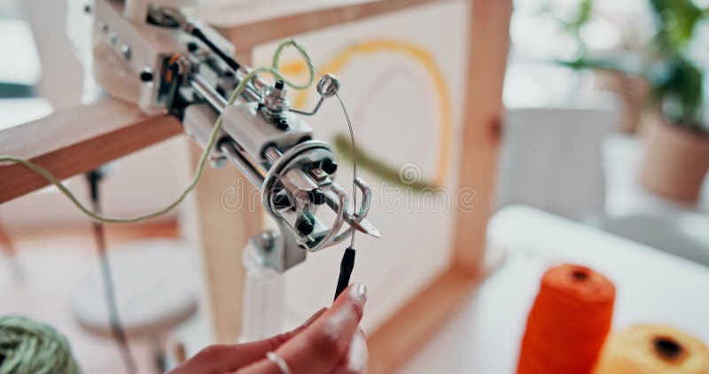Needle, Threading and Wool in Tool in Workshop, Hands and Art Class ...