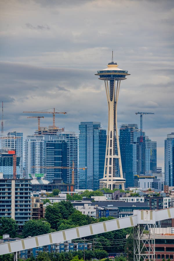 Needle Tower Seattle Closeup Stock Photo - Image of construction ...
