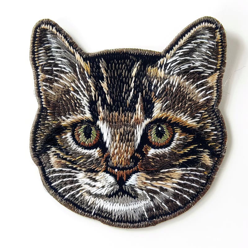 Needlepoint Embroidery Iron on Patch of a Cat Face, Isolated on White ...
