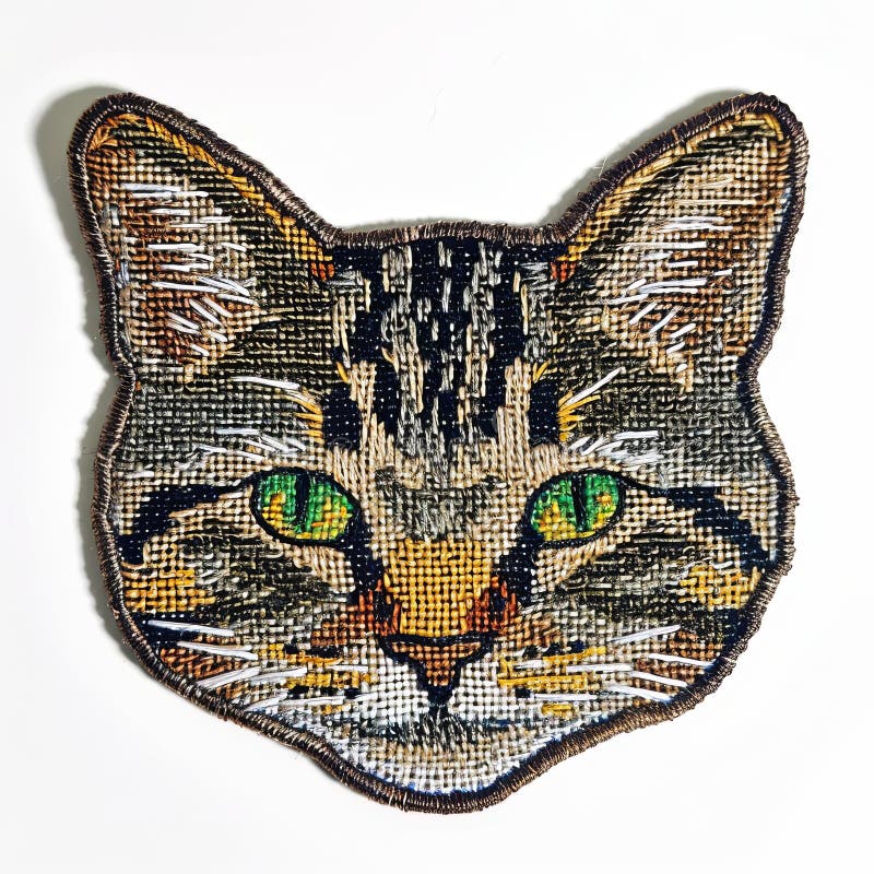 Needlepoint Embroidery Iron on Patch of a Cat Face, Isolated on White ...