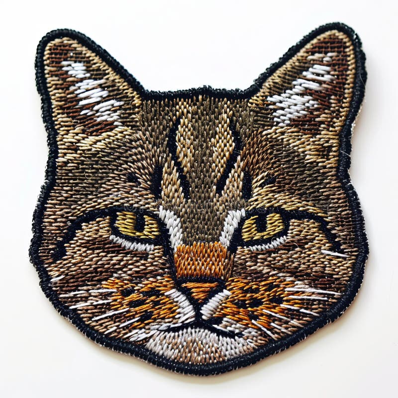 Needlepoint Embroidery Iron on Patch of a Cat Face, Isolated on White ...