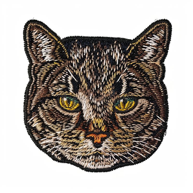 Needlepoint Embroidery Iron on Patch of a Cat Face, Isolated on White ...