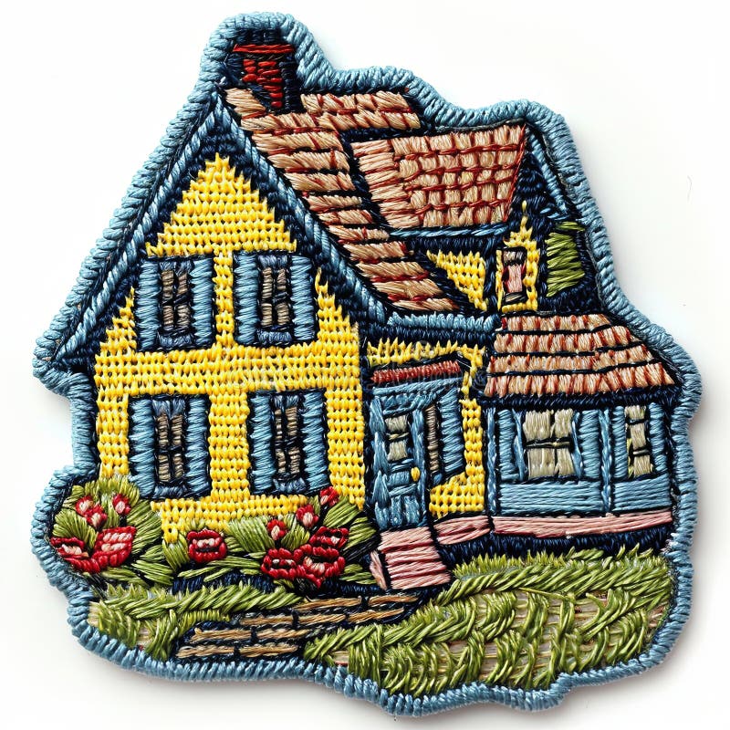 Needlepoint Embroidery Iron on Patch of a Cute House. Stock Photo ...