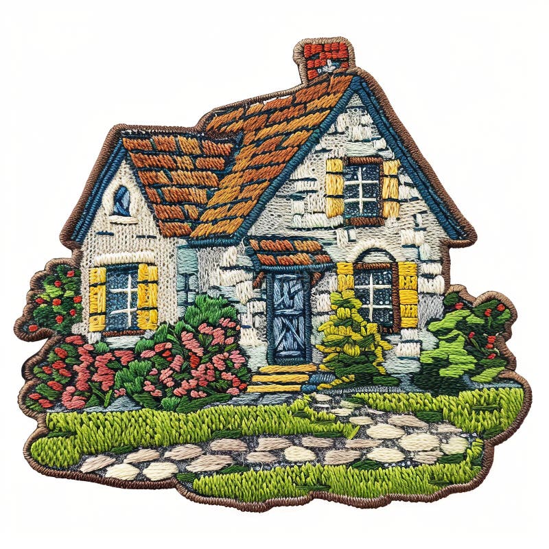Needlepoint Embroidery Iron on Patch of a Cute House. Stock Photo ...