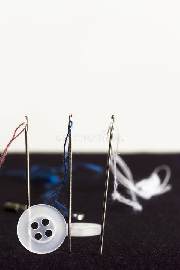 Needles, Buttons and Strings Stock Photo - Image of twine, silver: 44347266