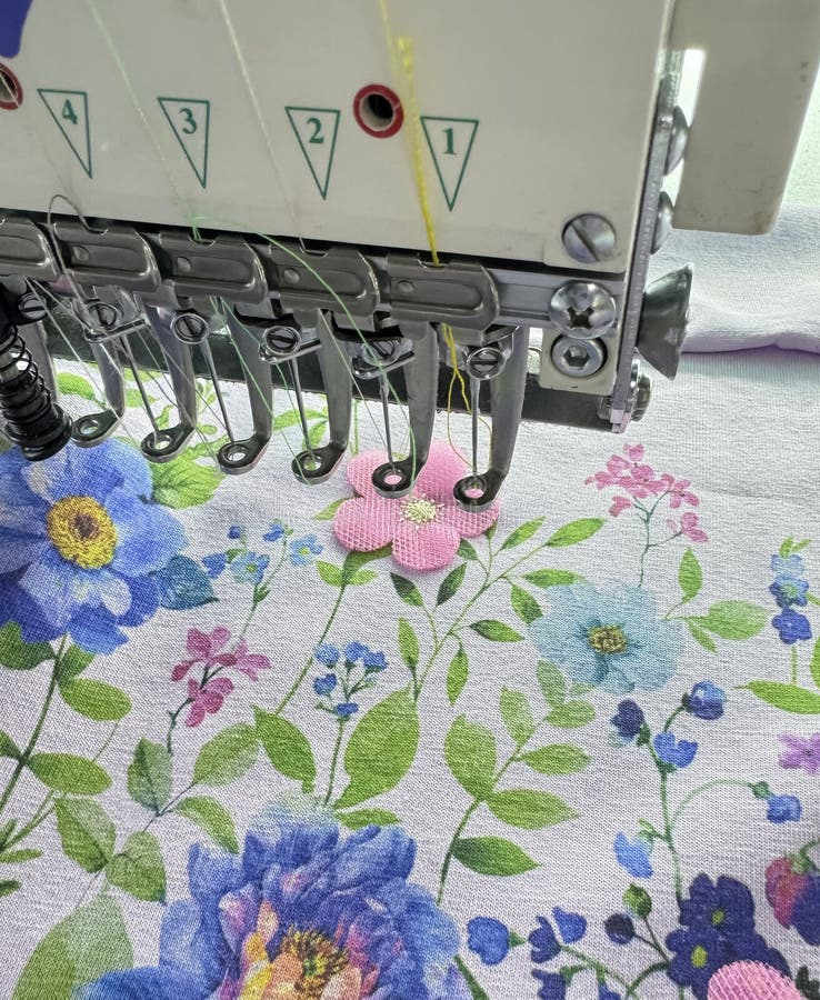 Needles of a Production Embroidery Machine in Close-up Operation Stock ...