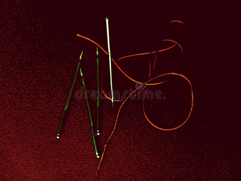 Needles and Thread on a Background of Textured Red Paper Stock Photo ...