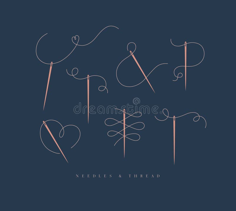 Needles and Threads Collection Blue Stock Vector - Illustration of seam ...