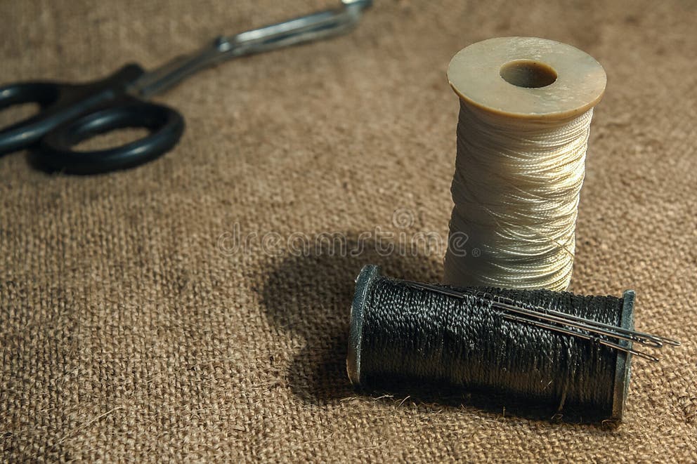 Needles with Threads. Scissors Stock Image - Image of craft, hobby ...